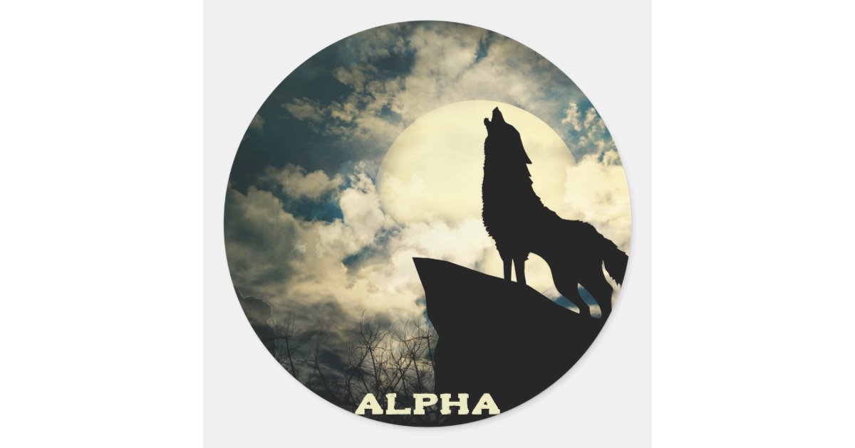 Alpha Wolf Howling AT The Full Moon Classic Round Sticker | Zazzle