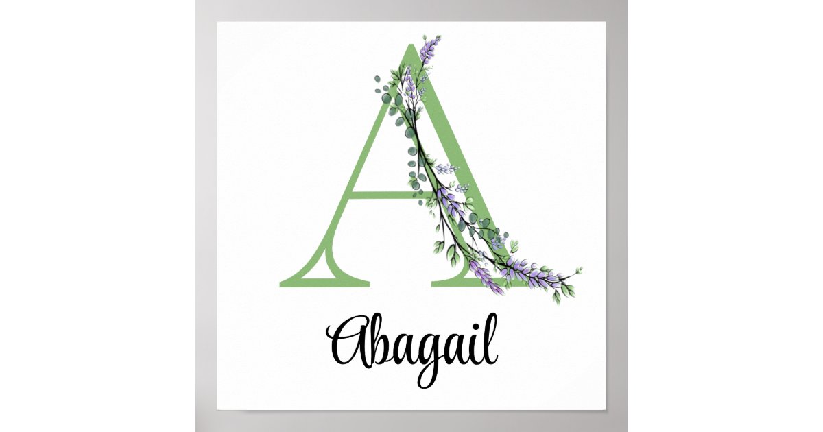 Alphabet letter A watercolor Lavender Eucalyptus Poster | Zazzle