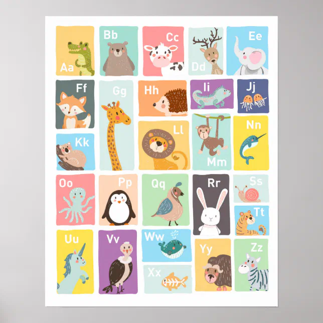 Alphabet wall art Alphabet animals Kids room | Zazzle