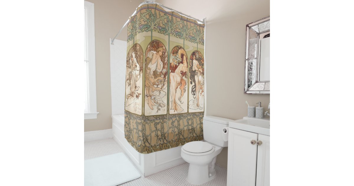 Alphonse Mucha Four Seasons 1897 Art Nouveau Panel Shower Curtain | Zazzle