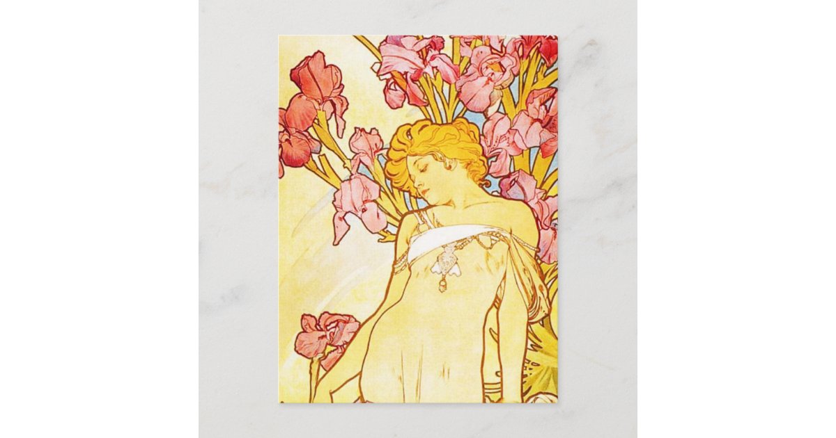 Alphonse Mucha Iris Postcard | Zazzle
