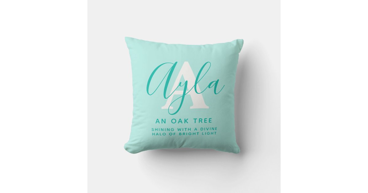 Alya name meaning aqua green letter A Cushion | Zazzle