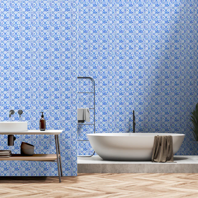 Amalfi Coast | Mediterranean Blue Spanish Tile Wallpaper | Zazzle