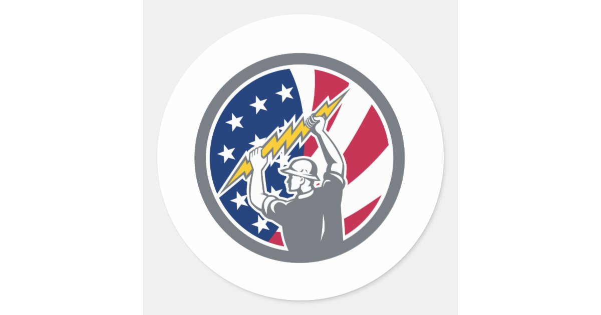 American Electrician USA Flag Icon Classic Round Sticker | Zazzle
