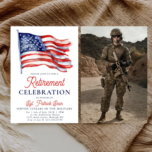 American Flag 4th of July Army Retirement Invitation | Zazzle