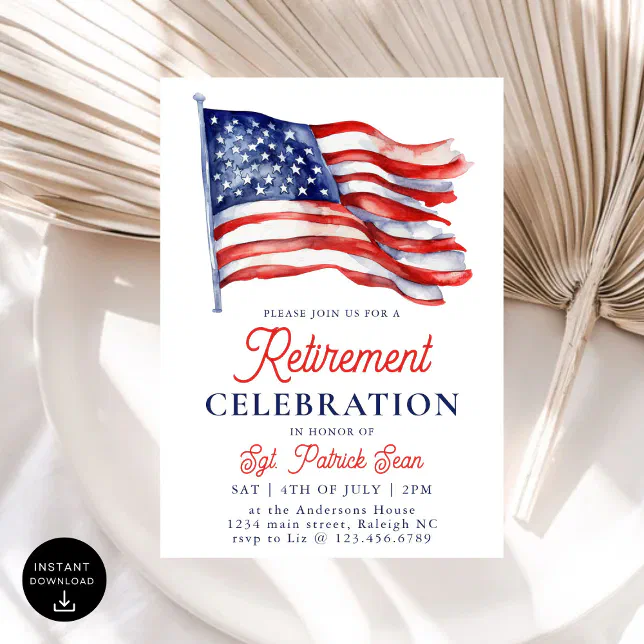 American Flag 4th of July Army Retirement Invitation | Zazzle