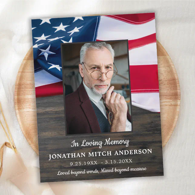 American Flag Military Veteran Celebration Of Life Invitation Postcard ...