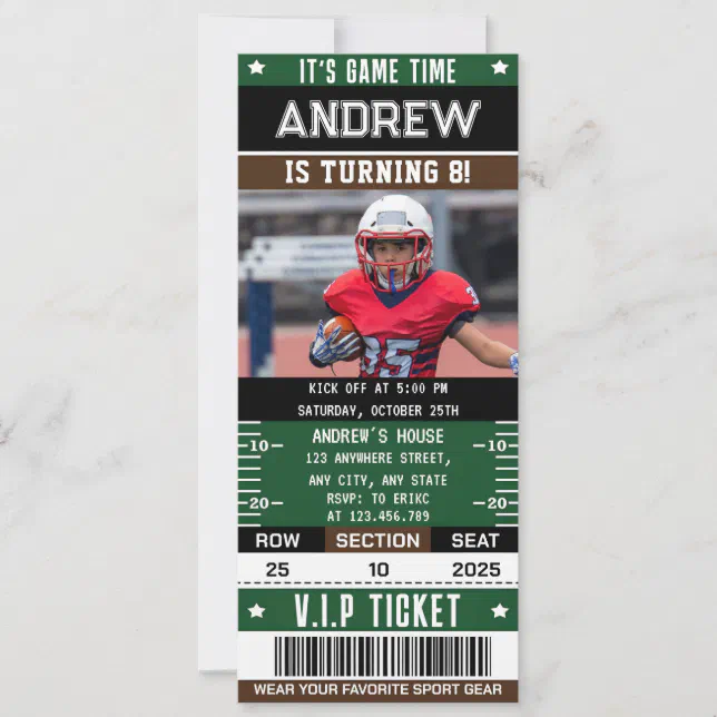 American Football Ticket with custom Photo Invitation | Zazzle