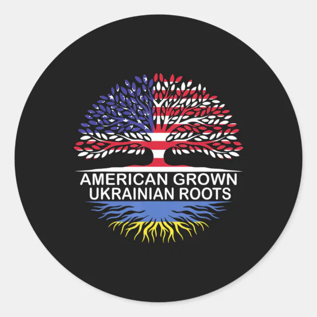 American Grown Ukrainian Roots Ukraine Flag Classic Round Sticker | Zazzle