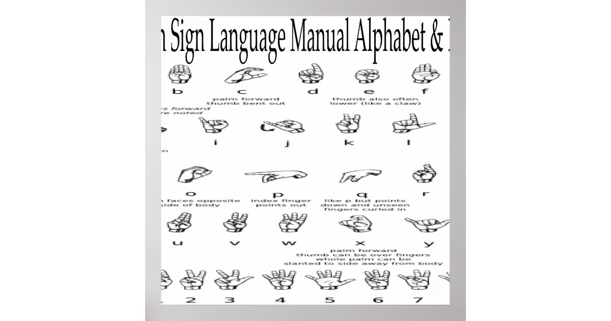 American Sign Language ASL Alphabet &Numbers Chart | Zazzle