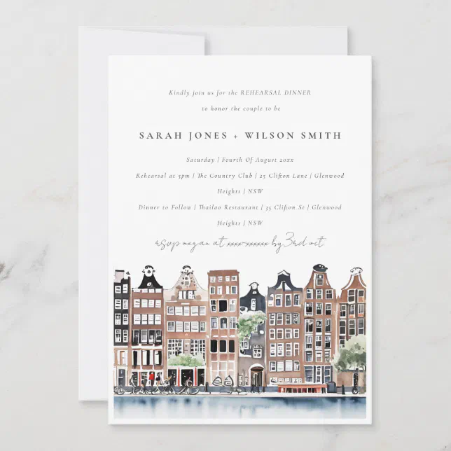Amsterdam Dutch Canal Landscape Rehearsal Dinner Invitation | Zazzle