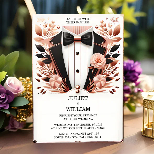 An Costume Men Adult Tuxedo Bold Black Tie Wedding Invitation | Zazzle