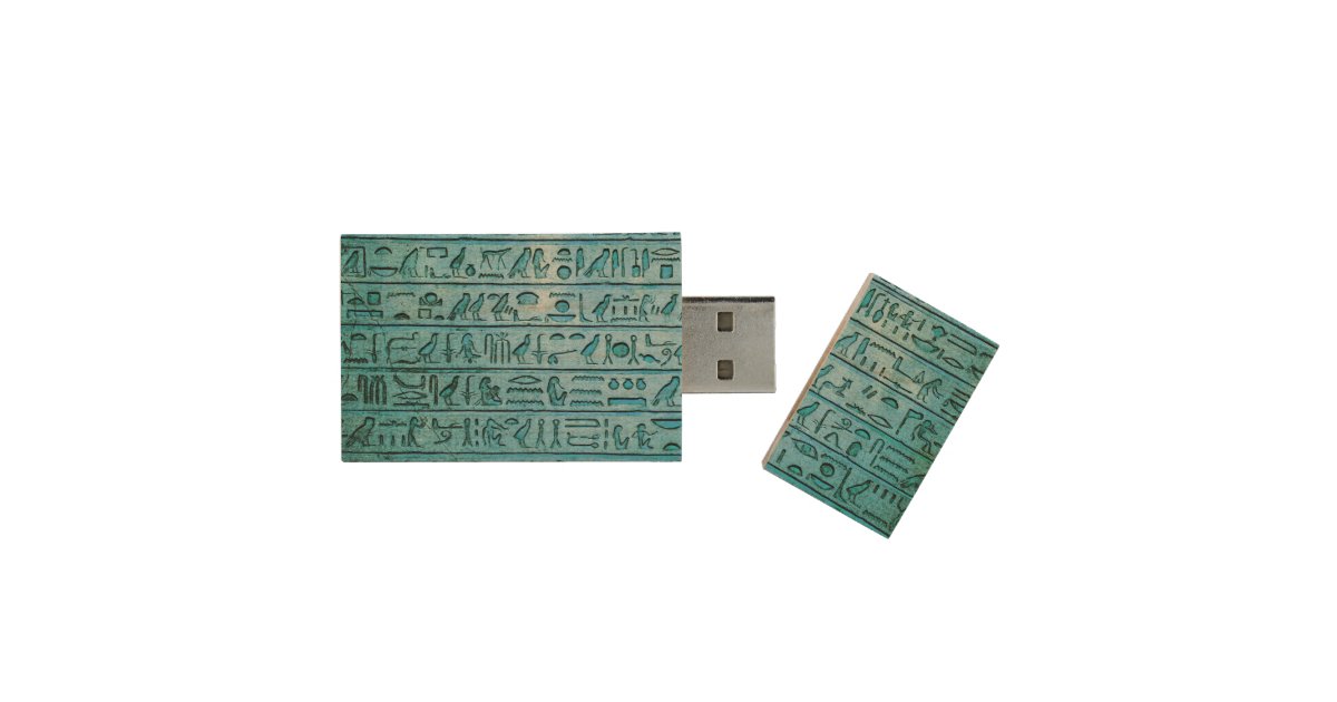 Ancient Egyptian Hieroglyphs Blue Wood USB Flash Drive | Zazzle