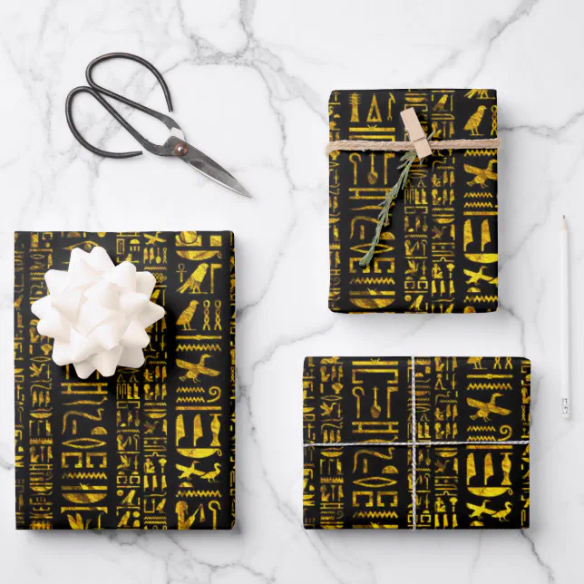 Ancient Egyptian hieroglyphs gold black decoupage Wrapping Paper Sheet ...
