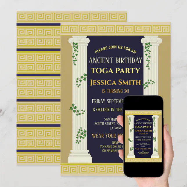 Ancient Roman Toga Birthday Party Ivy Invitation | Zazzle
