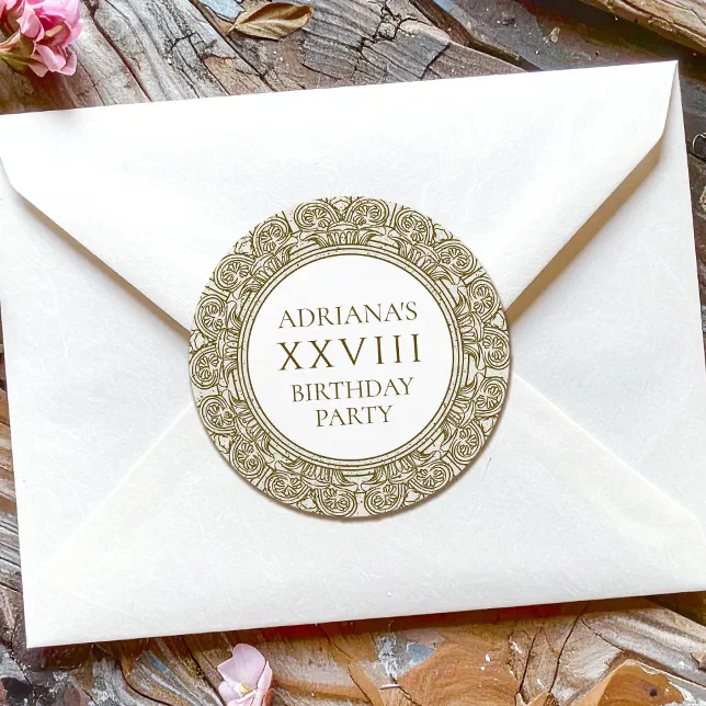 Ancient Rome Birthday Party with stone elements Classic Round Sticker ...