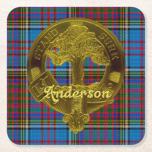 Anderson Clan Tartan & Emblem Square Paper Coaster | Zazzle