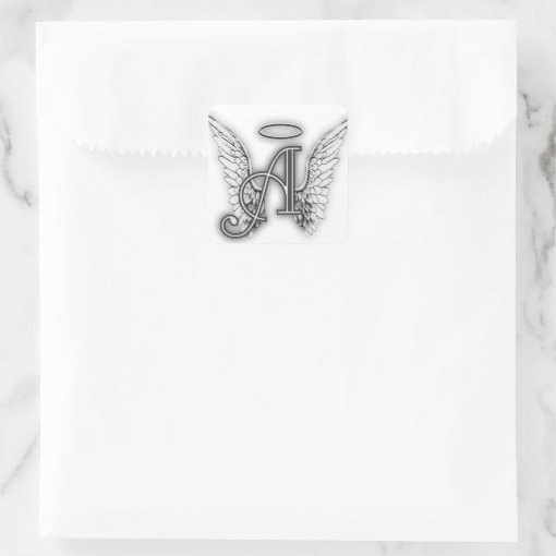 Angel Alphabet A Initial Latter Wings Halo Square Sticker | Zazzle