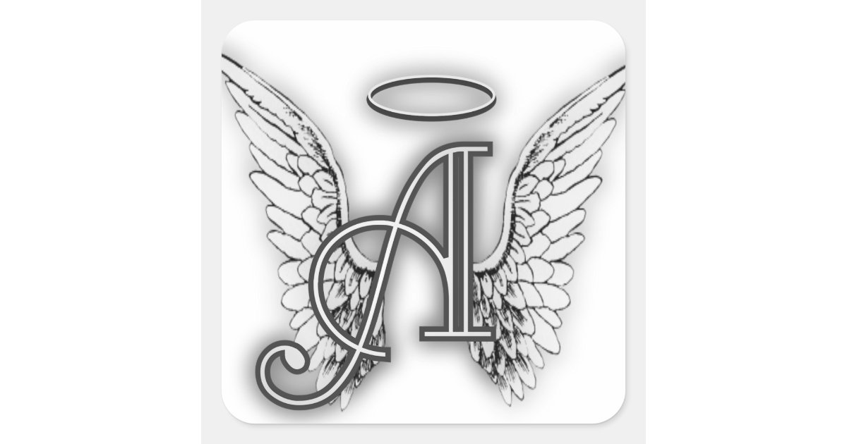 Angel Alphabet A Initial Latter Wings Halo Square Sticker | Zazzle