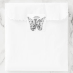 Angel Alphabet K Initial Letter Wings Halo Square Sticker | Zazzle