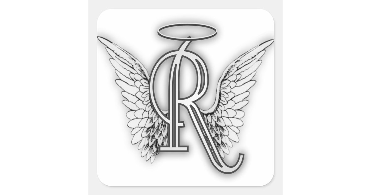 Angel Alphabet R Initial Letter Wings Halo Square Sticker | Zazzle