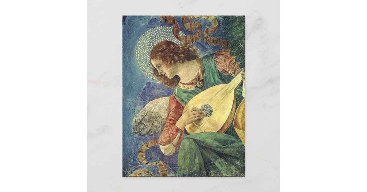 ANGEL PLAYING LUTE, Parchment Postcard | Zazzle