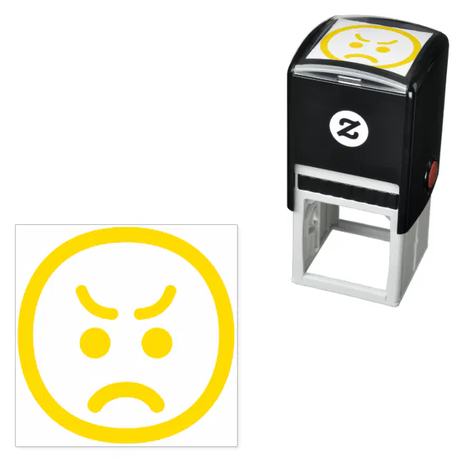 Angry Face Cute Adorable Minimalist Line Art Emoji Self-inking Stamp ...