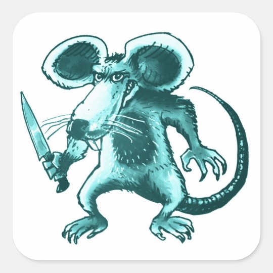 angry mouse with knife funny cartoon square sticker | Zazzle.co.uk