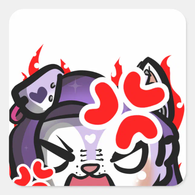 Angry Purple Furry Girl Chibi Anime Emote Square Sticker | Zazzle