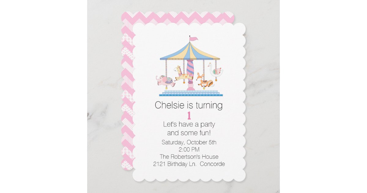 Animal Carousel Babys First Birthday Invitation | Zazzle