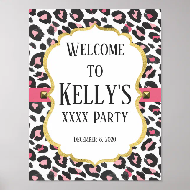 Animal, pink Leopard ,cheetah welcome sign | Zazzle