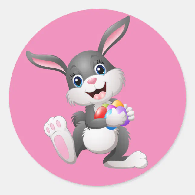 Animated Happy Easter Bunny Classic Round Sticker | Zazzle