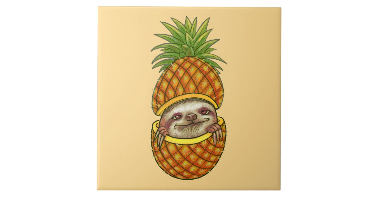 Animated Sloth In Pineapple Tile | Zazzle