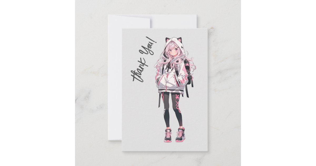Anime Neko Kawaii Girl Character Thank You Card | Zazzle