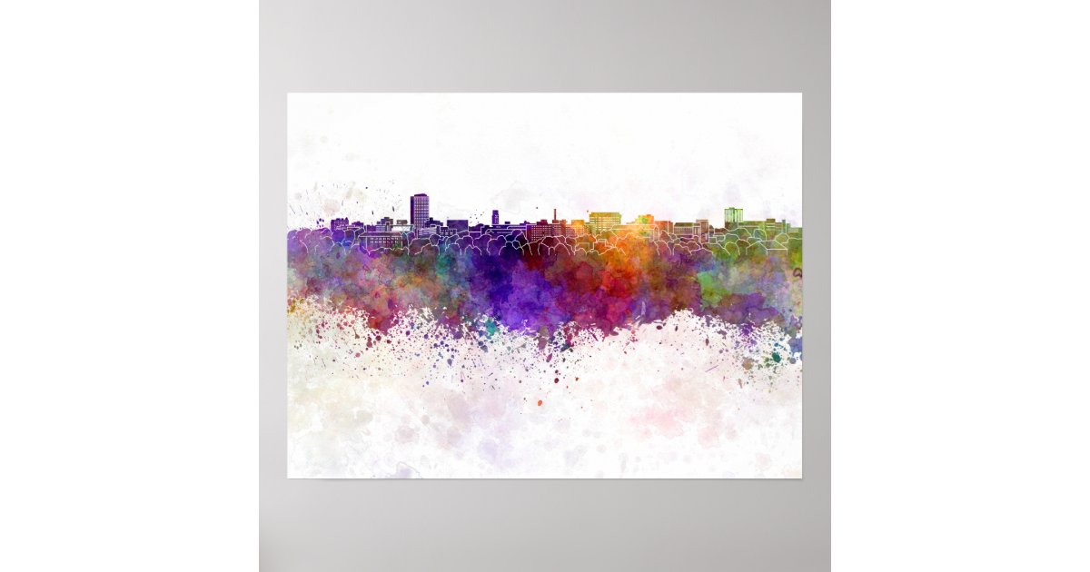 Ann Arbor skyline in watercolor background Poster | Zazzle