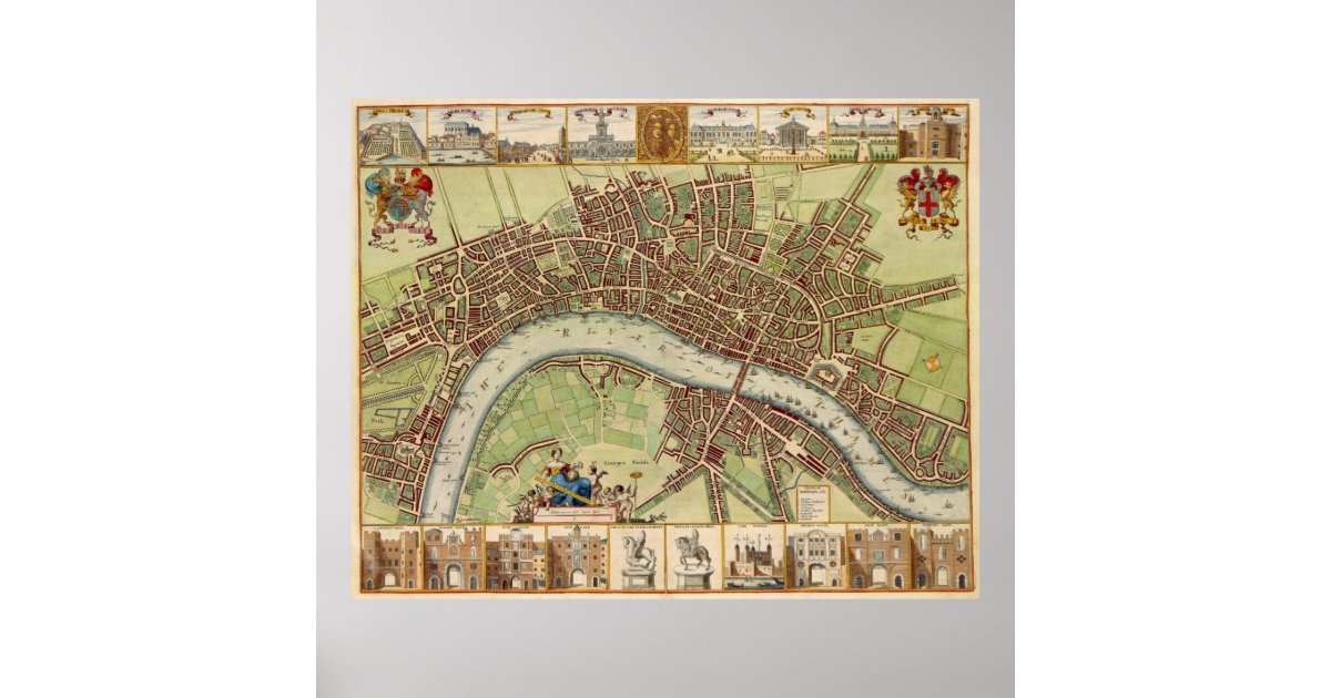 Antique 17th Century Map of London W. Hollar Poster | Zazzle