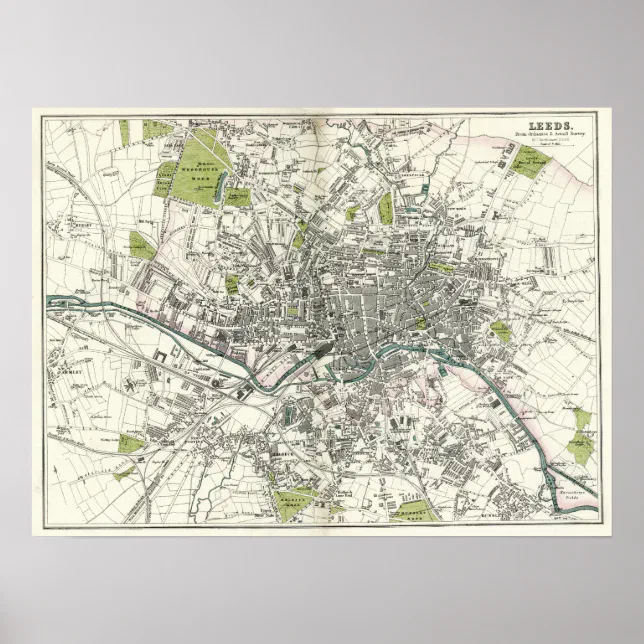 Antique 19th Century Map of Leeds Poster | Zazzle