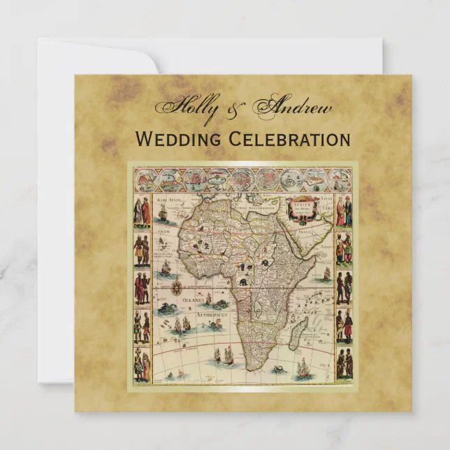 Antique Africa Map Distressed BG SQ Wedding Invitation | Zazzle