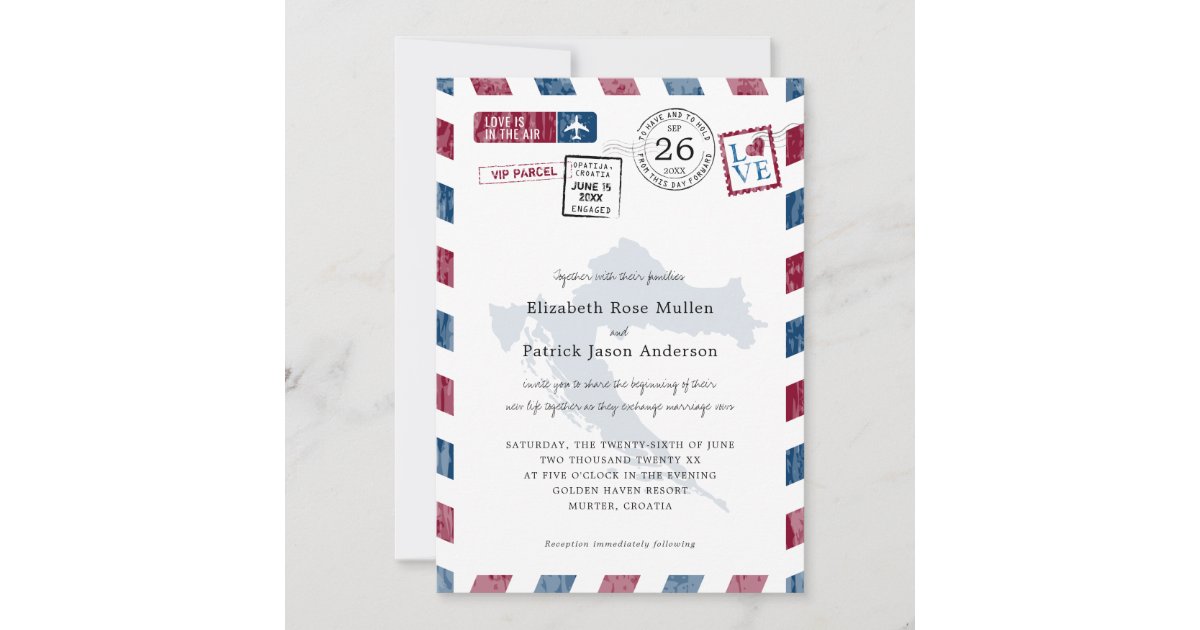 Antique Airmail Parcel to Croatia Wedding Invitation | Zazzle