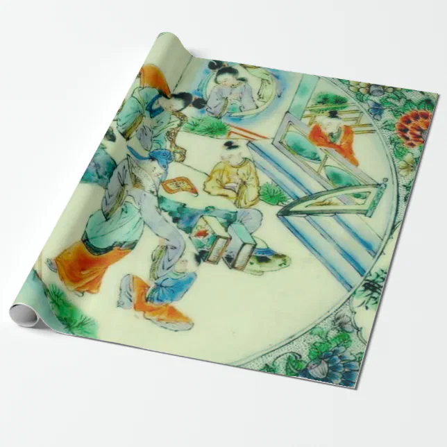 Antique Chinese Green Chinoiserie Floral Decoupage Wrapping Paper | Zazzle