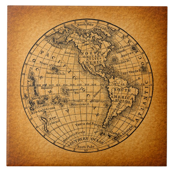 Antique Earth World Map Vintage Globe Art Tile | Zazzle.co.uk