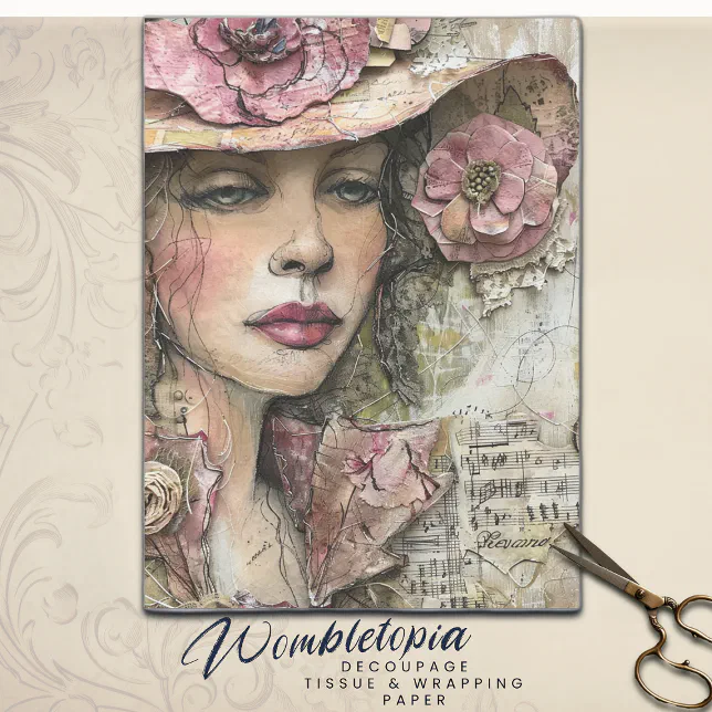 Antique Floral Collage Female Portrait Decoupage Tissue Paper | Zazzle