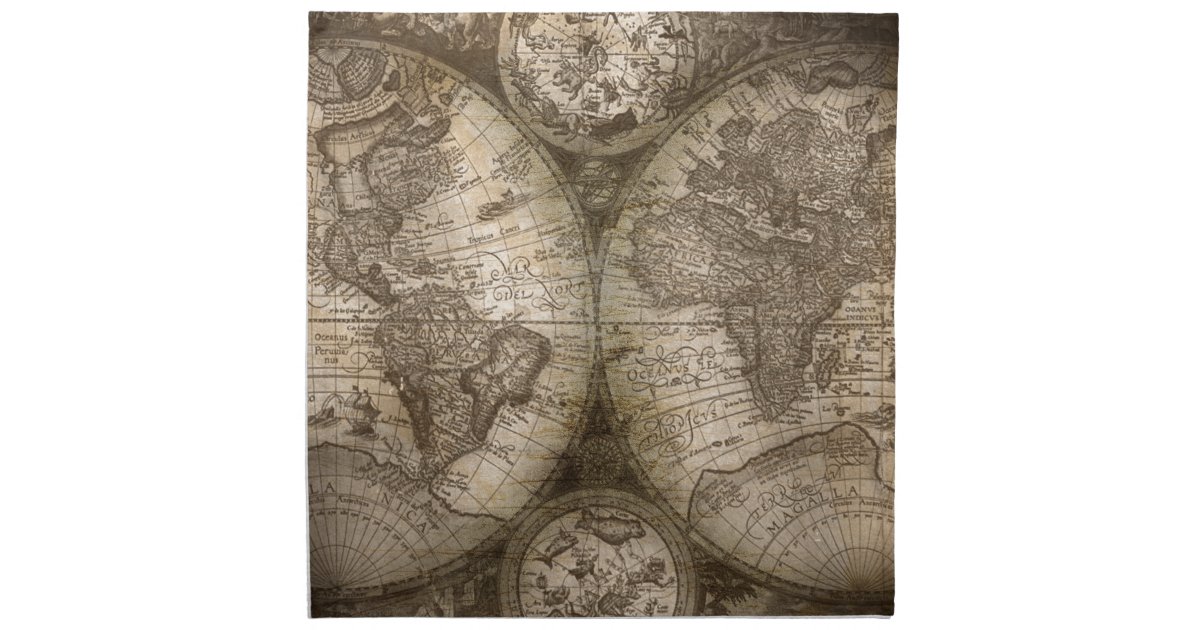 Antique Historical Old World Atlas Map Continents Napkin | Zazzle