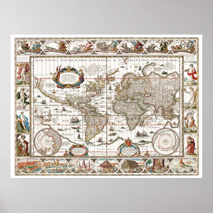 Antique Historical Old World Atlas Map Continents Poster | Zazzle.co.uk