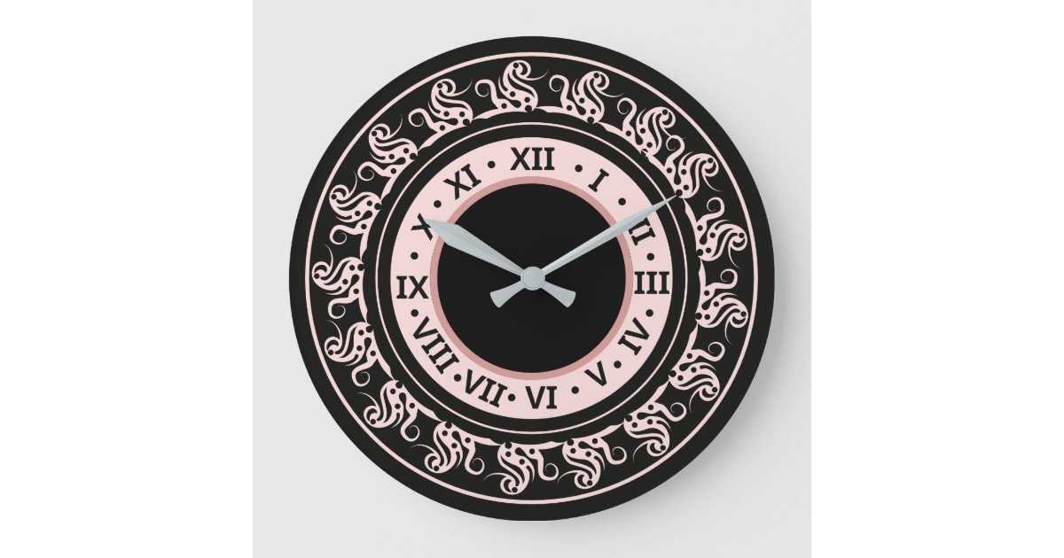 Antique Look Black and Peachy Pink Roman Numerals Large Clock | Zazzle
