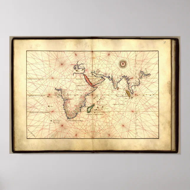 Antique Map Indian Ocean Agnese Atlas 1544 A.D. Poster | Zazzle