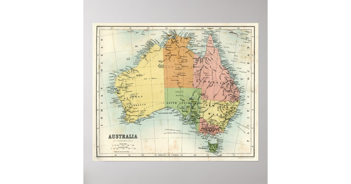 Antique map of Australia Poster | Zazzle