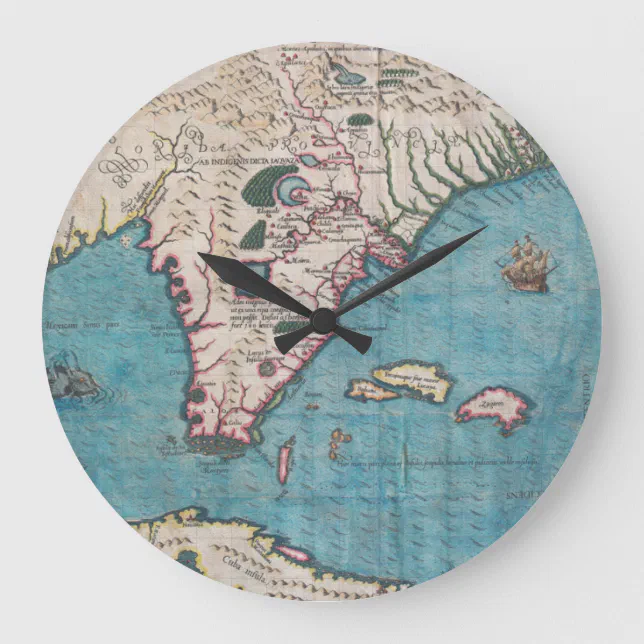 Antique Map of Florida and Cuba Large Clock | Zazzle