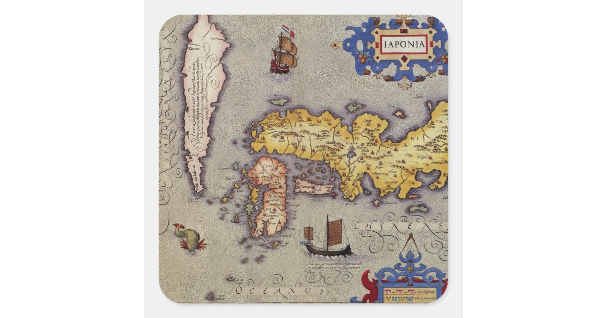 Antique Map of Japan by Mercator and Hondius Square Sticker | Zazzle