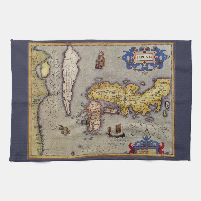 Antique Map of Japan by Mercator and Hondius Tea Towel | Zazzle